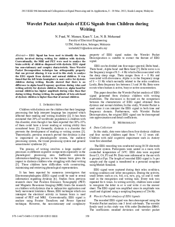 (PDF) Wavelet Packet analysis of EEG signals from children during writing