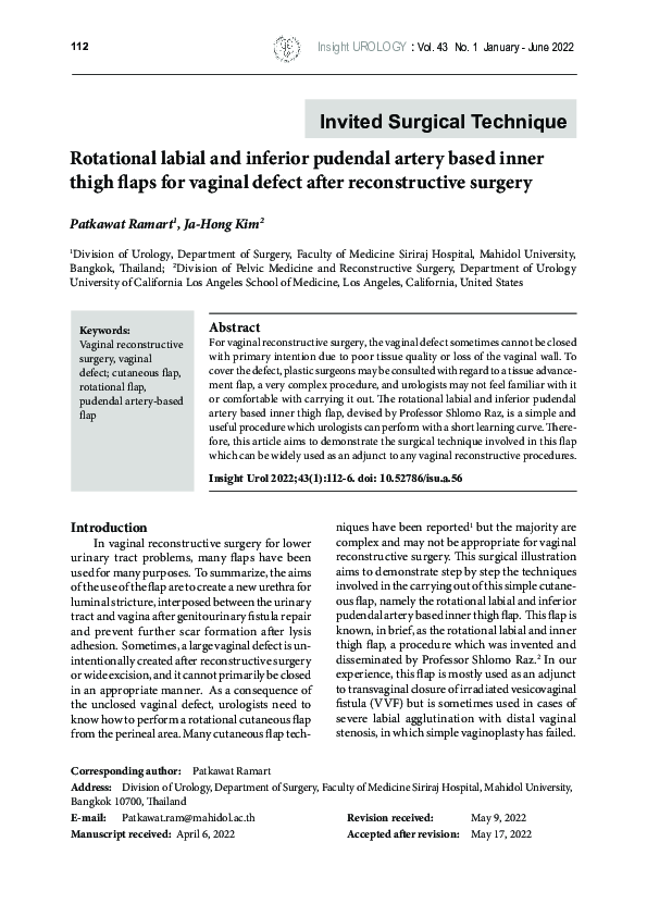 (PDF) Rotational labial and inferior pudendal artery based inner thigh ...