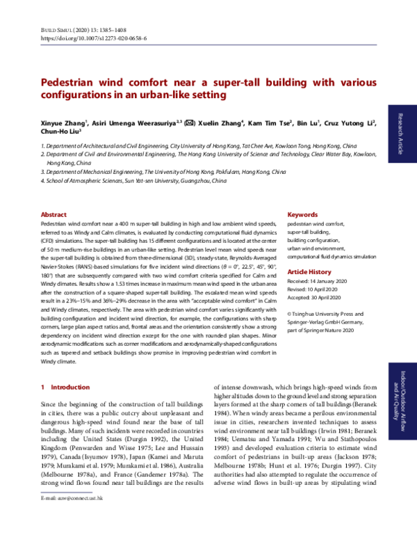 (PDF) Pedestrian wind comfort near a super-tall building with various ...
