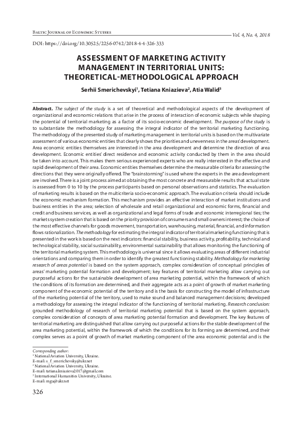 (PDF) Assessment of Marketing Activity Management in Territorial Units ...