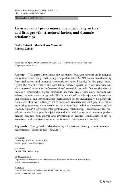 (PDF) Environmental performance, manufacturing sectors and firm growth ...