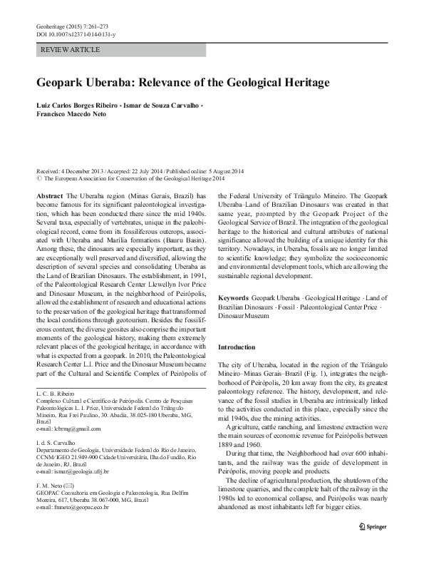 (PDF) Geopark Uberaba: Relevance of the Geological Heritage
