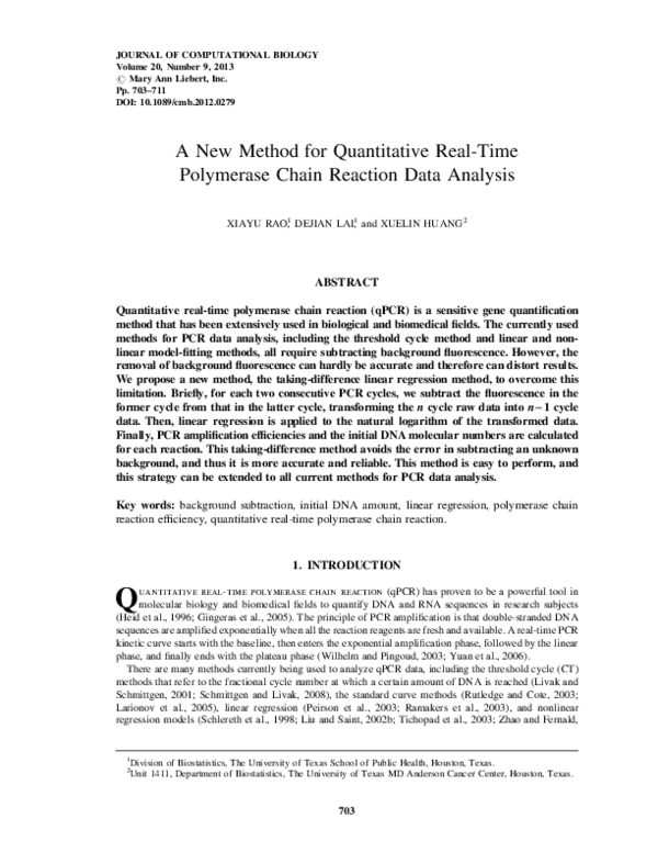 Pdf A New Method For Quantitative Real Time Polymerase Chain Reaction
