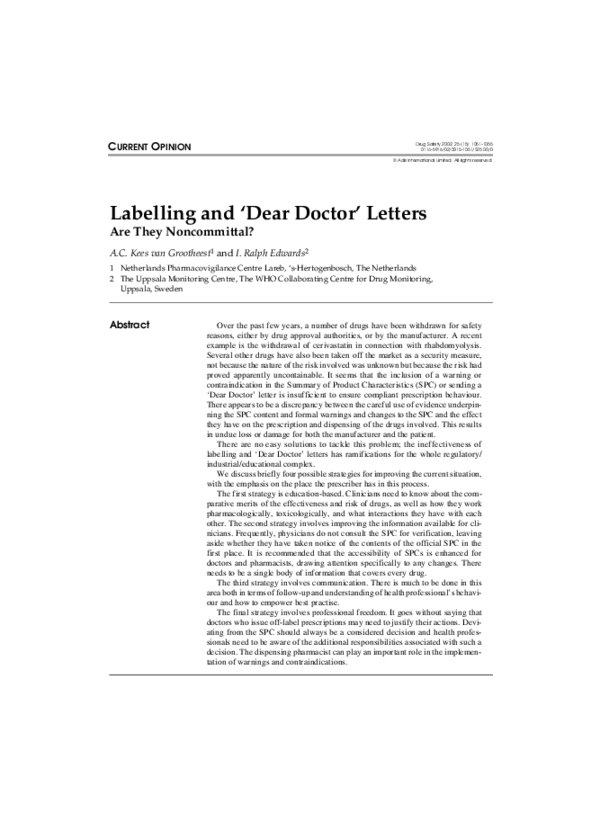 (PDF) Labelling and ???Dear Doctor??? Letters