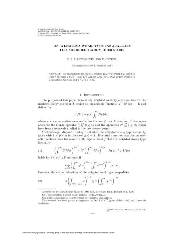 (PDF) On weighted weak type inequalities for modified Hardy operators