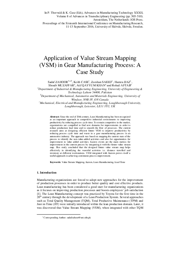 (PDF) Application of value stream mapping (VSM) in gear manufacturing ...