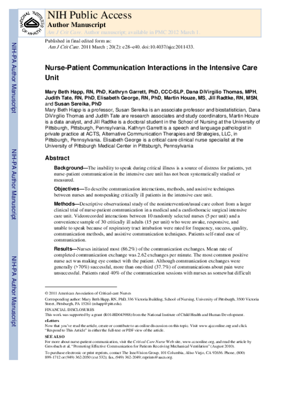 (PDF) Nurse-Patient Communication Interactions in the Intensive Care Unit