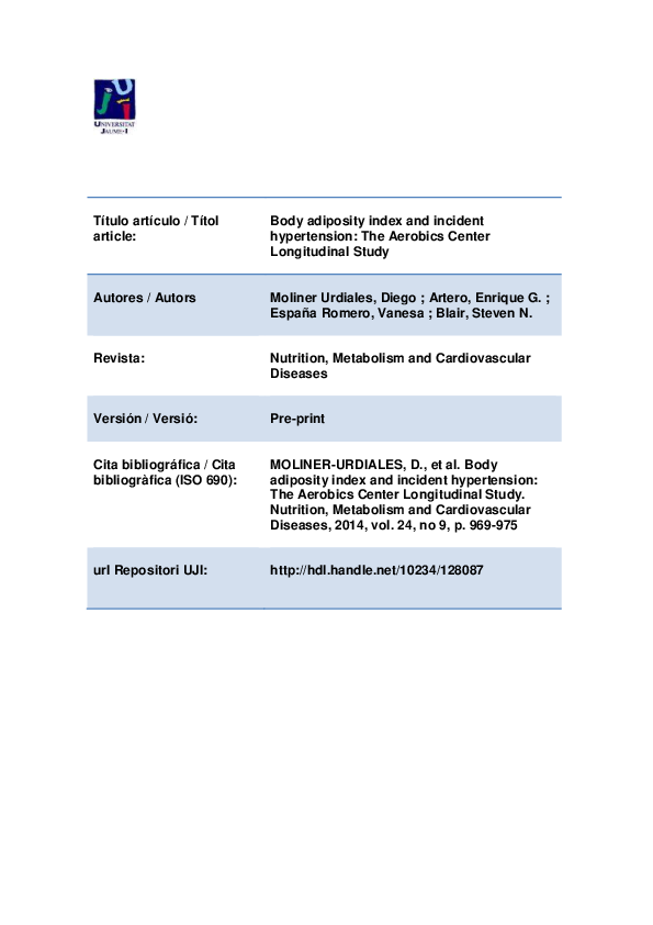 (PDF) Body adiposity index and incident hypertension: The Aerobics ...
