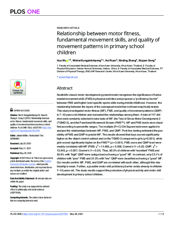 (PDF) Relationship between motor fitness, fundamental movement skills, and quality of movement ...