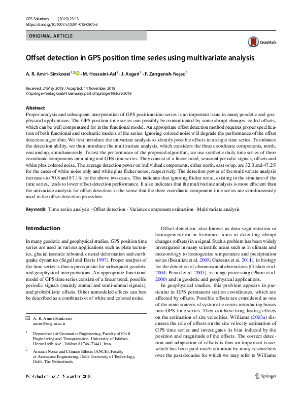 (PDF) Offset detection in GPS position time series using multivariate analysis