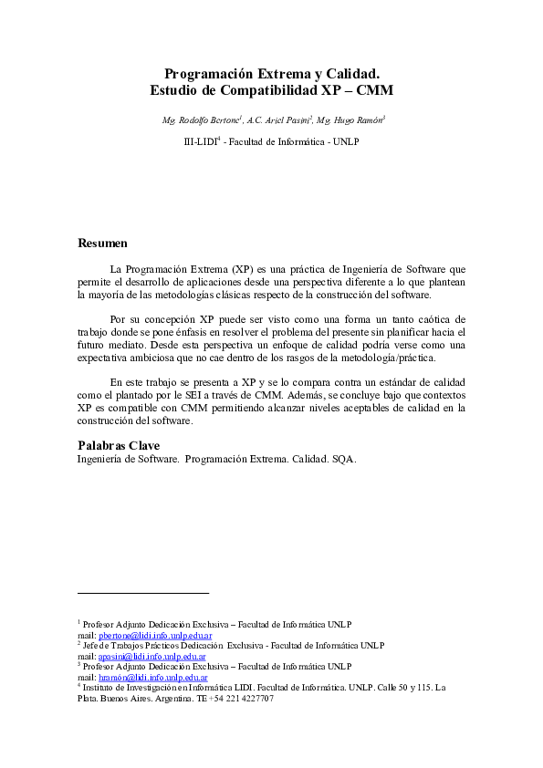 (PDF) Programación extrema y calidad