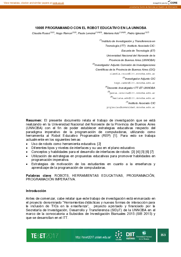 (PDF) Programando con el robot educativo en la UNNOBA