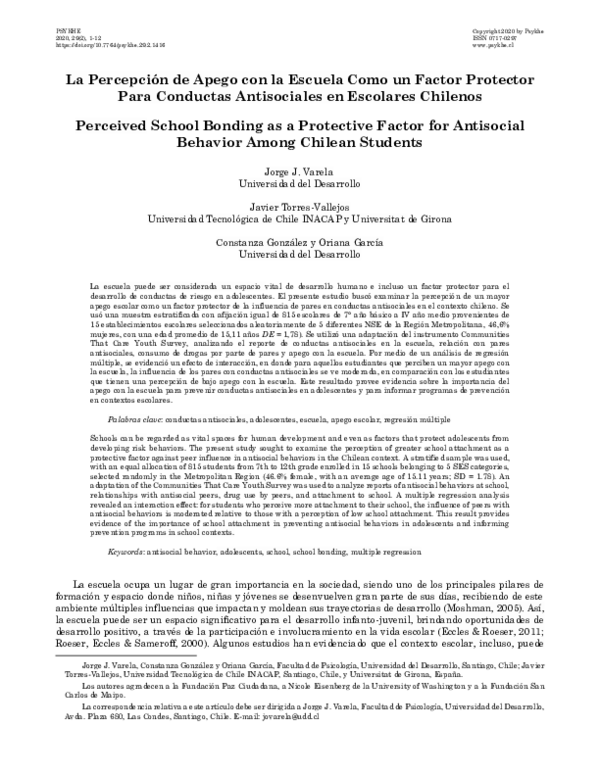 (PDF) La Percepción de Apego con la Escuela Como un Factor Protector ...
