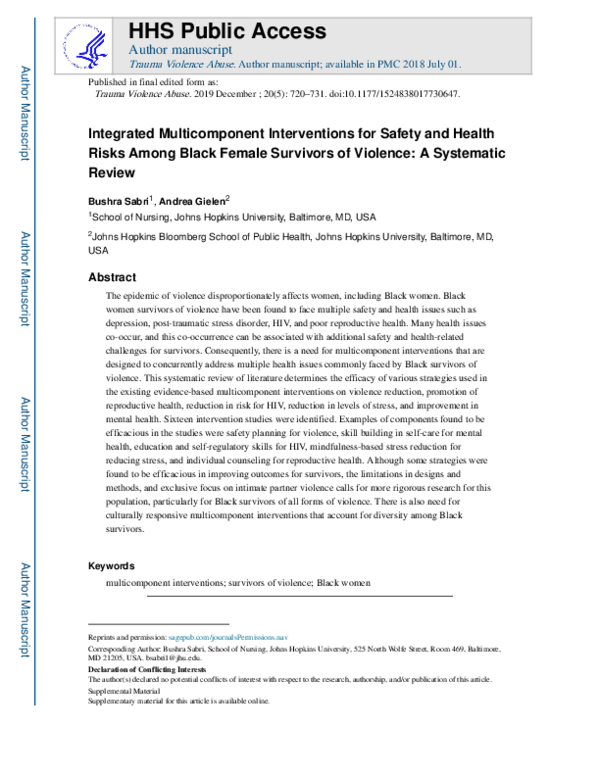 (PDF) Integrated Multicomponent Interventions for Safety and Health ...