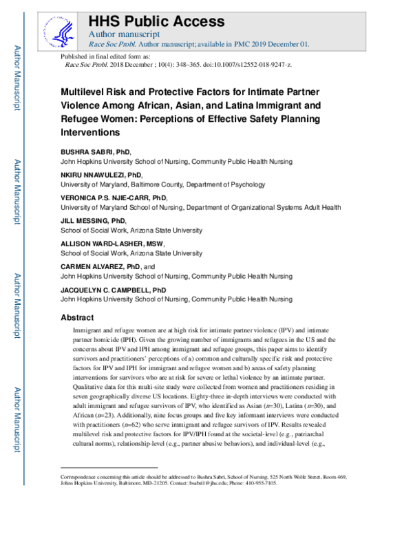 (PDF) Multilevel Risk and Protective Factors for Intimate Partner ...