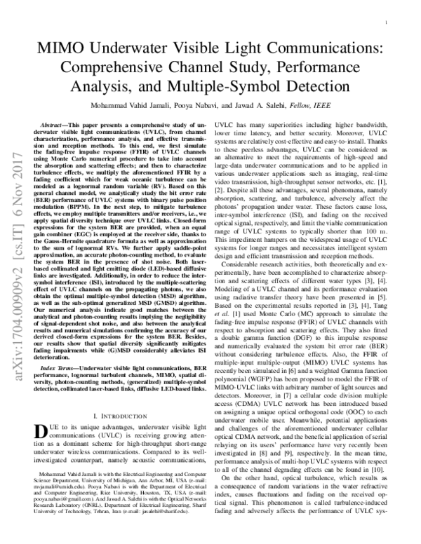 (PDF) MIMO Underwater Visible Light Communications: Comprehensive Channel Study, Performance ...