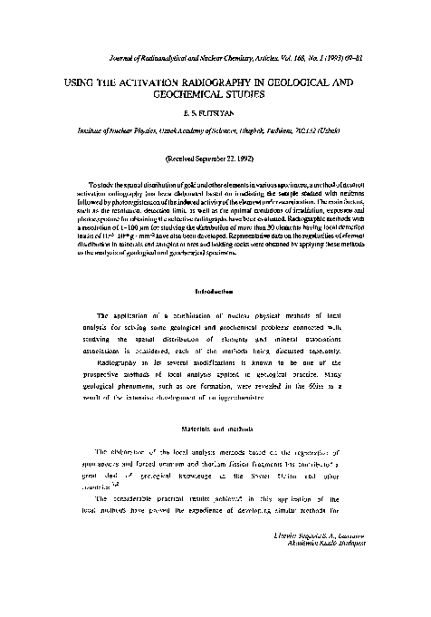 (PDF) Using the activation radiography in geological and geochemical ...