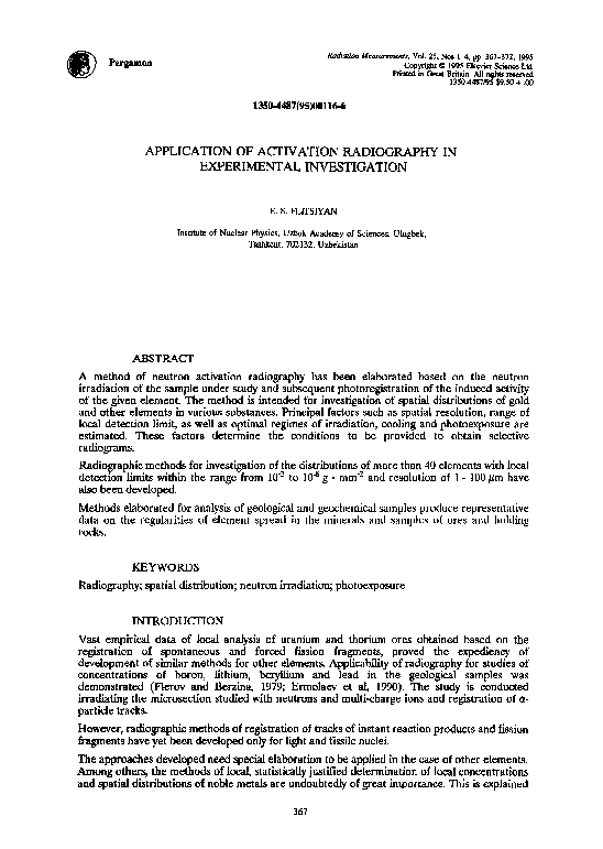 (PDF) Application of activation radiography in experimental investigation