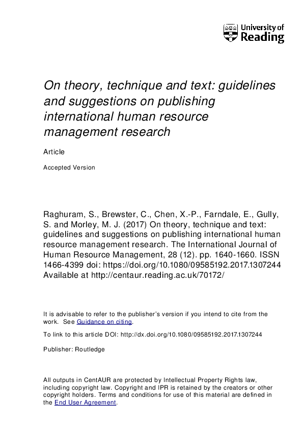 (PDF) On theory, technique and text: guidelines and suggestions on publishing International ...
