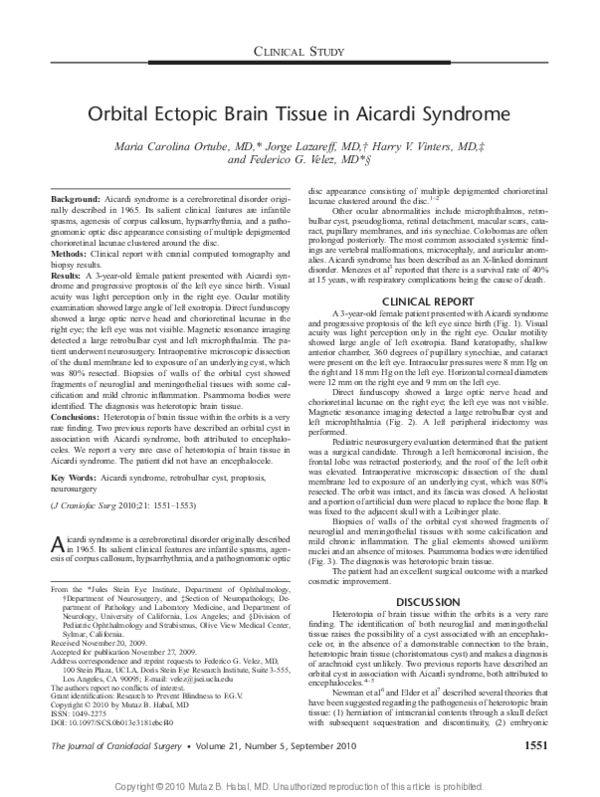 (PDF) Orbital Ectopic Brain Tissue in Aicardi Syndrome