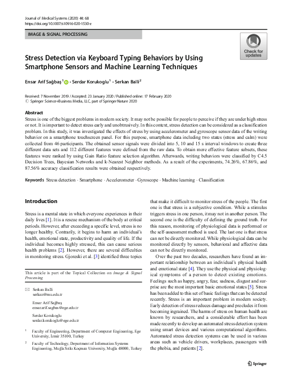 (PDF) Stress Detection via Keyboard Typing Behaviors by Using ...