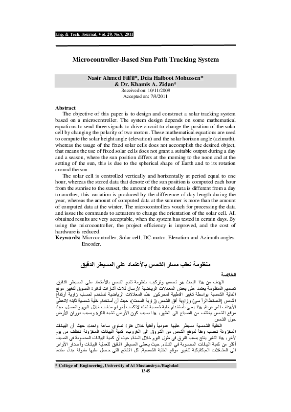 (PDF) Microcontroller-Based Sun Path Tracking System