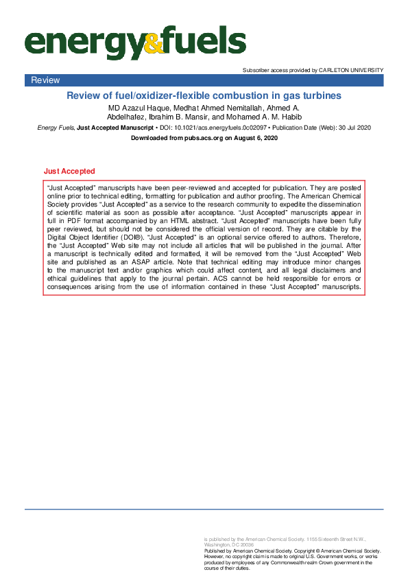 (PDF) Review of Fuel/Oxidizer-Flexible Combustion in Gas Turbines