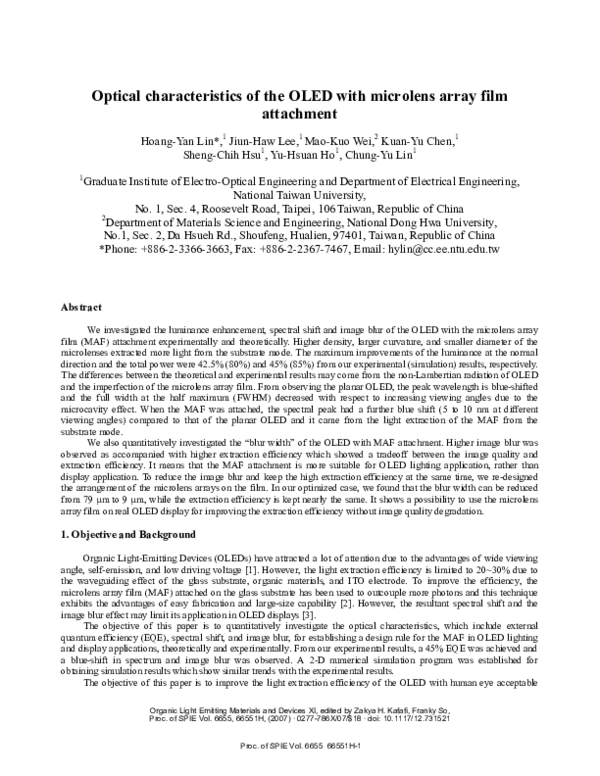 (PDF) Optical characteristics of the OLED with microlens array film attachment