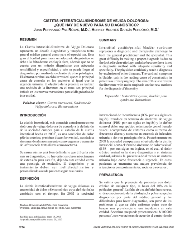 (PDF) Cistitis intersticial/Sindrome de vejiga dolorosa: que hay de ...