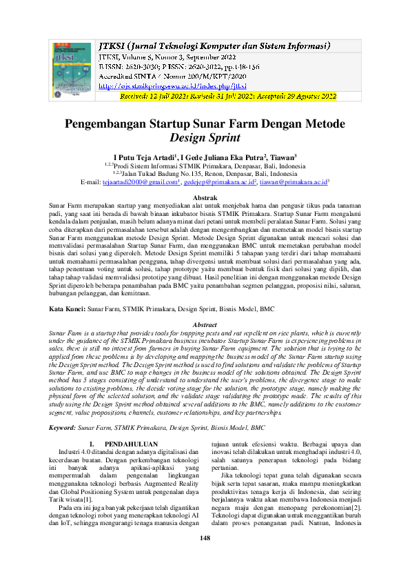 (PDF) Pengembangan Startup Sunar Farm Dengan Metode Design Sprint