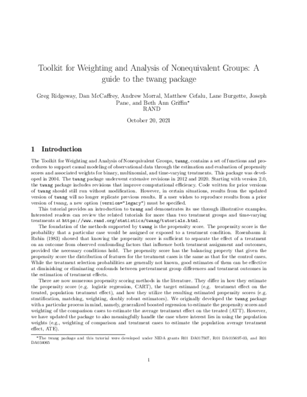 (PDF) twang: Toolkit for weighting and analysis of nonequivalent groups