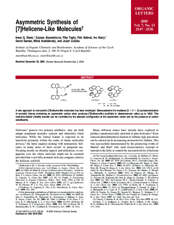 (PDF) Asymmetric Synthesis of [7]Helicene-Like Molecules