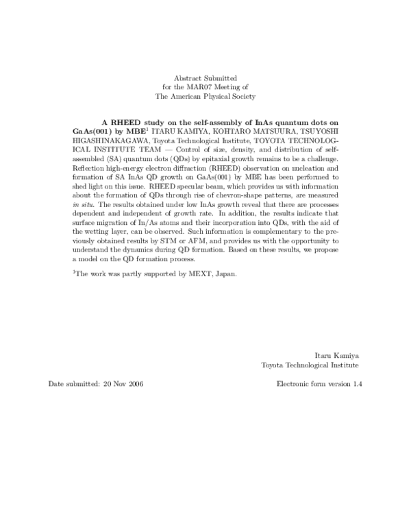 (PDF) A RHEED study on the self-assembly of InAs quantum dots on GaAs ...