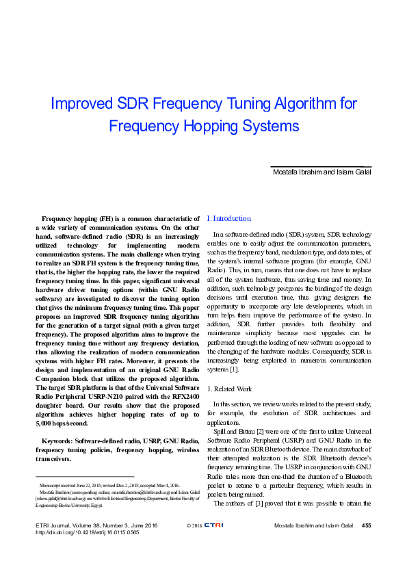 (PDF) An Improved SDR Frequency Tuning Algorithm for Frequency Hopping Systems