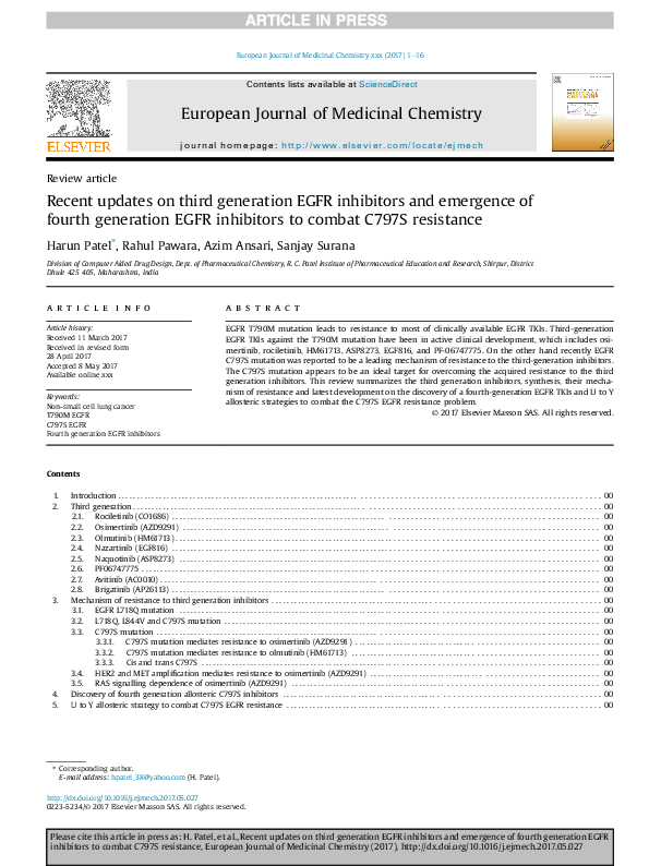 (PDF) Recent updates on third generation EGFR inhibitors and emergence ...