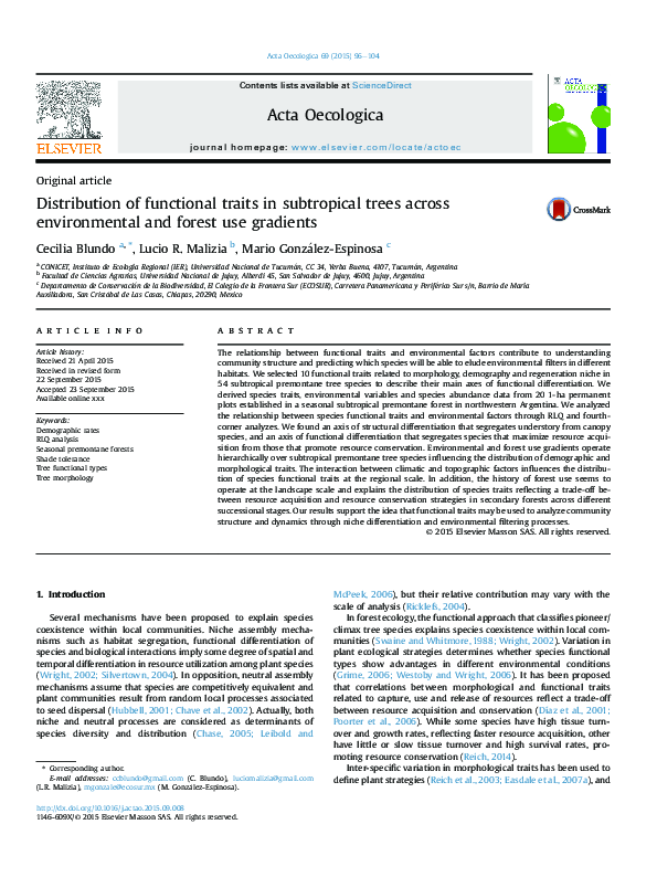 (PDF) Distribution of functional traits in subtropical trees across ...