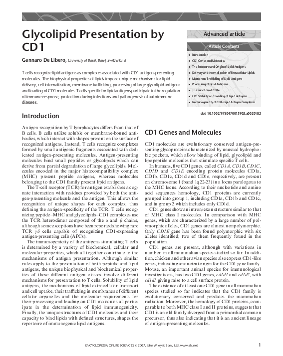 (PDF) Glycolipid Presentation by CD1 | Gennaro Libero - Academia.edu