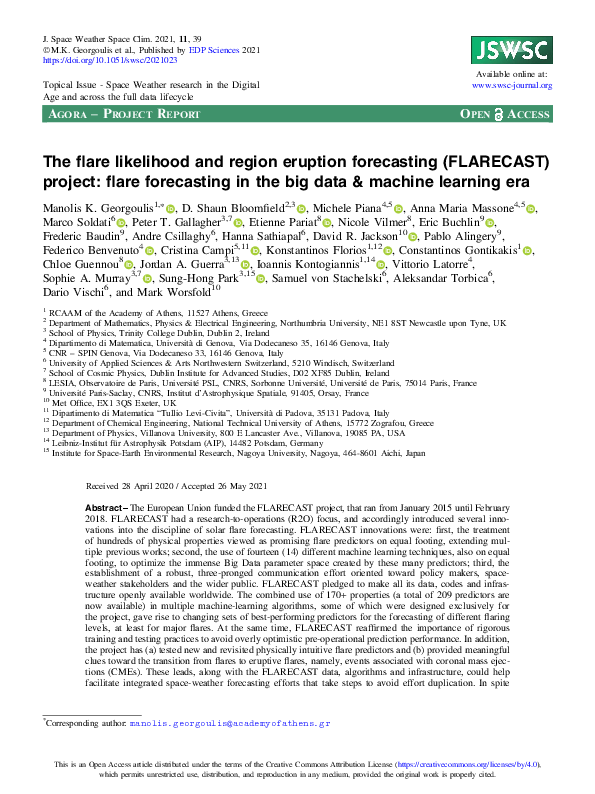 (PDF) The flare likelihood and region eruption forecasting (FLARECAST ...