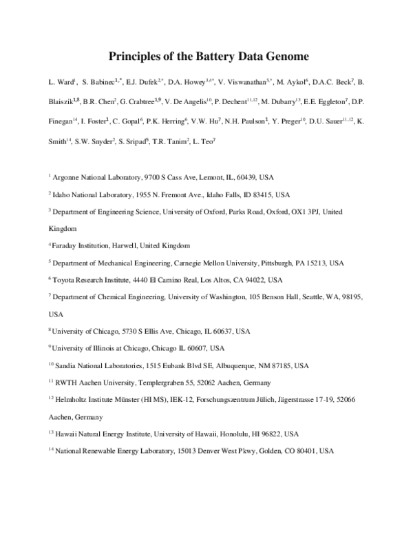 (PDF) Principles of the Battery Data Genome