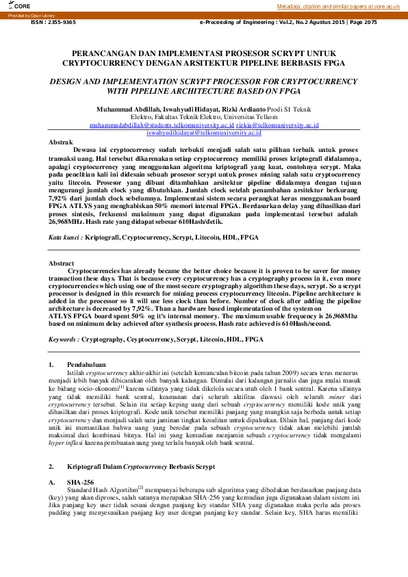 (PDF) Perancangan Dan Implementasi Prosesor Scrypt Untuk Cryptocurrency Dengan Arsitektur ...