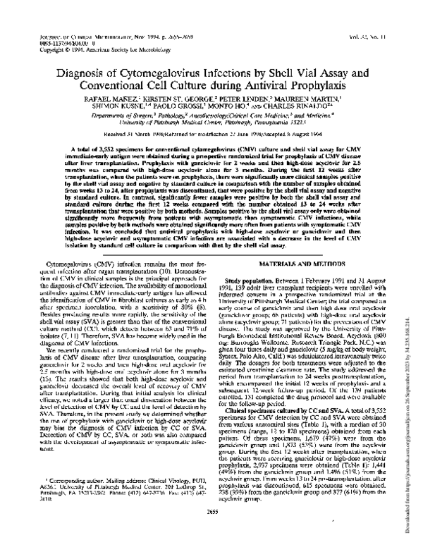 (PDF) Diagnosis of cytomegalovirus infections by shell vial assay and ...