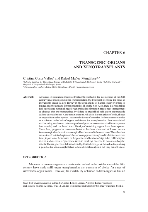 (PDF) Transgenic Organs and Xenotransplants