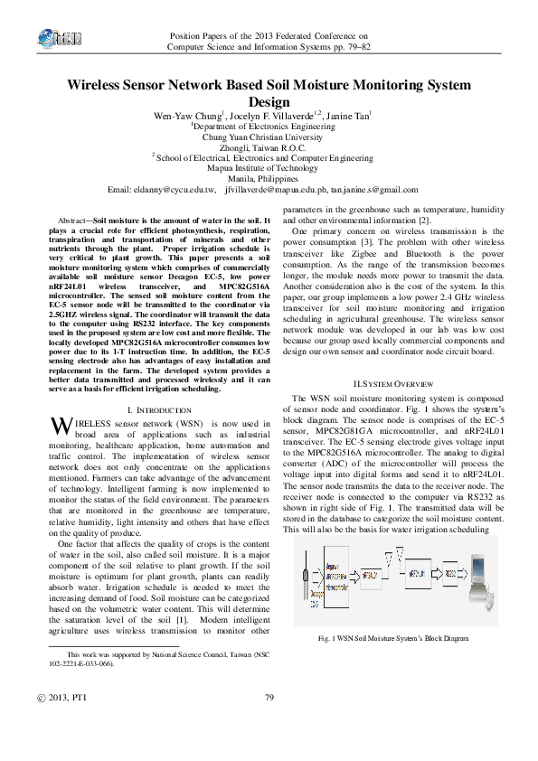 (PDF) Wireless Sensor Network Based Soil Moisture Monitoring System Design