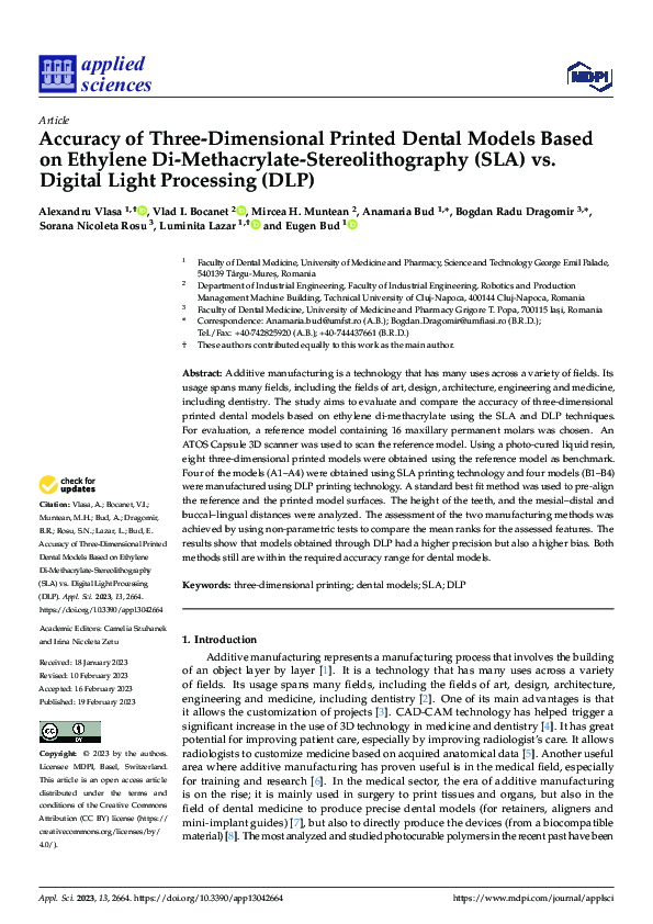 (PDF) Accuracy of Three-Dimensional Printed Dental Models Based on Ethylene Di-Methacrylate ...