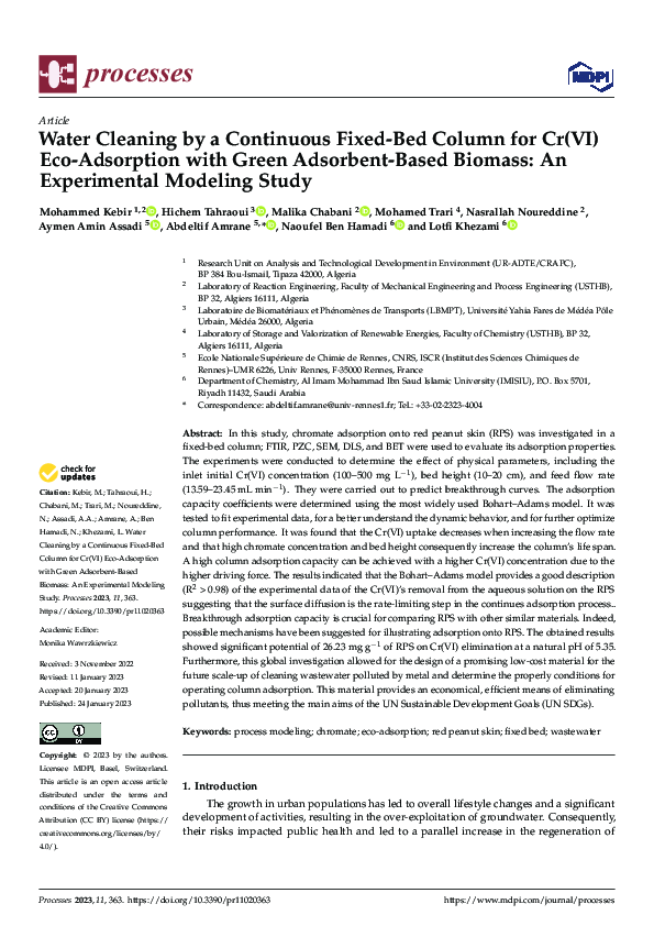 (PDF) Water Cleaning by a Continuous Fixed-Bed Column for Cr(VI) Eco-Adsorption with Green ...