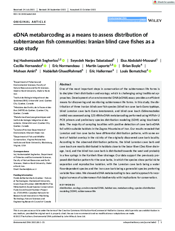 (PDF) eDNA metabarcoding as a means to assess distribution of ...