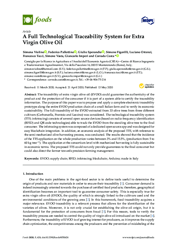 (PDF) A Full Technological Traceability System for Extra Virgin Olive Oil