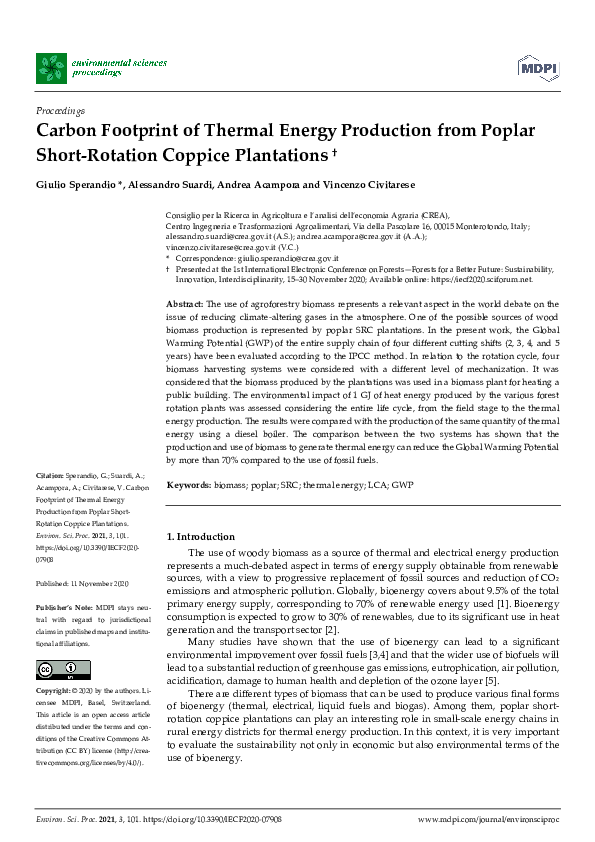 (PDF) Carbon Footprint of Thermal Energy Production from Poplar Short ...