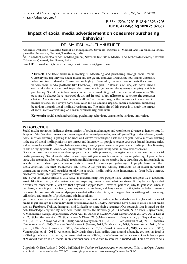 (PDF) Impact of social media advertisement on consumer purchasing behaviour