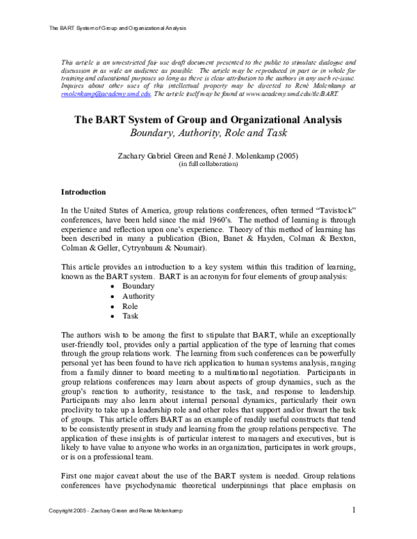(PDF) The BART System of Group and Organizational Analysis Boundary ...